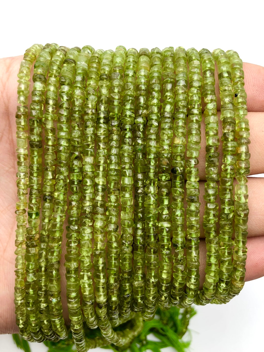 Natural Peridot Bead 15.5 Inch Long String / Natural Peridot Tire Shape ...