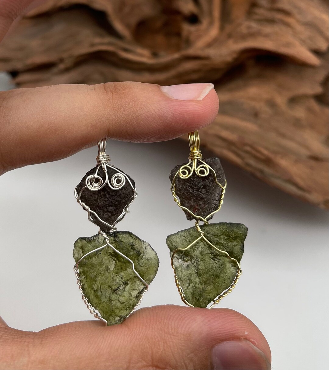 100% Natural Raw Agni Manitite Tektite With Moldavite Tektite Pendant ...