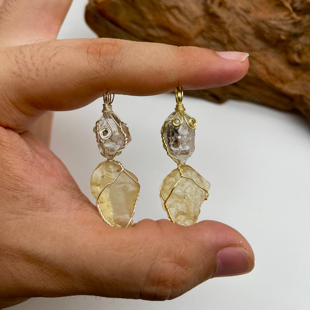 100% Natural Raw Herkimer Quartz With Libyan Desert Tektite Pendant ...