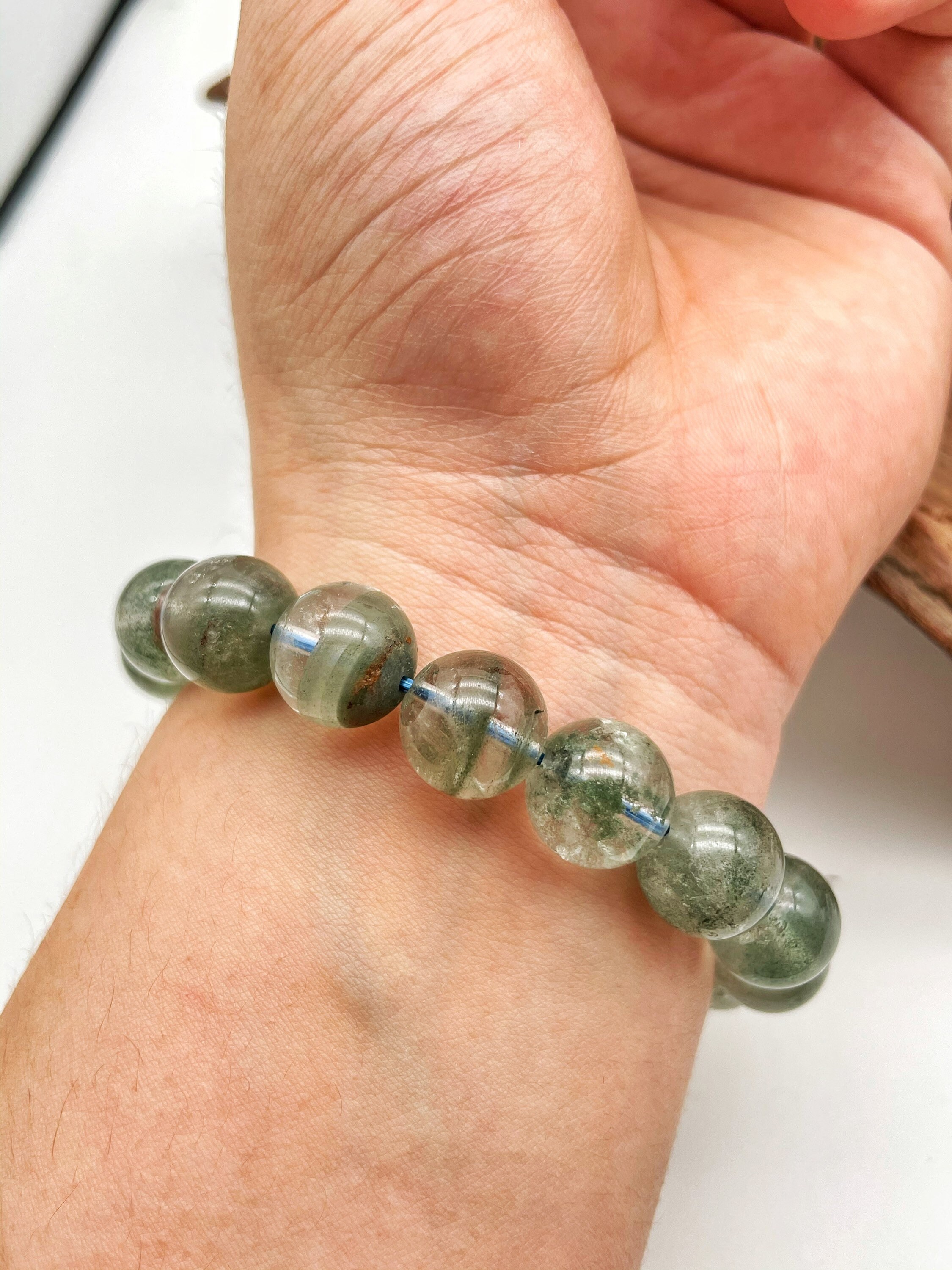 Natural Green Phantom Quartz Bracelet Round Beads Garden | Etsy