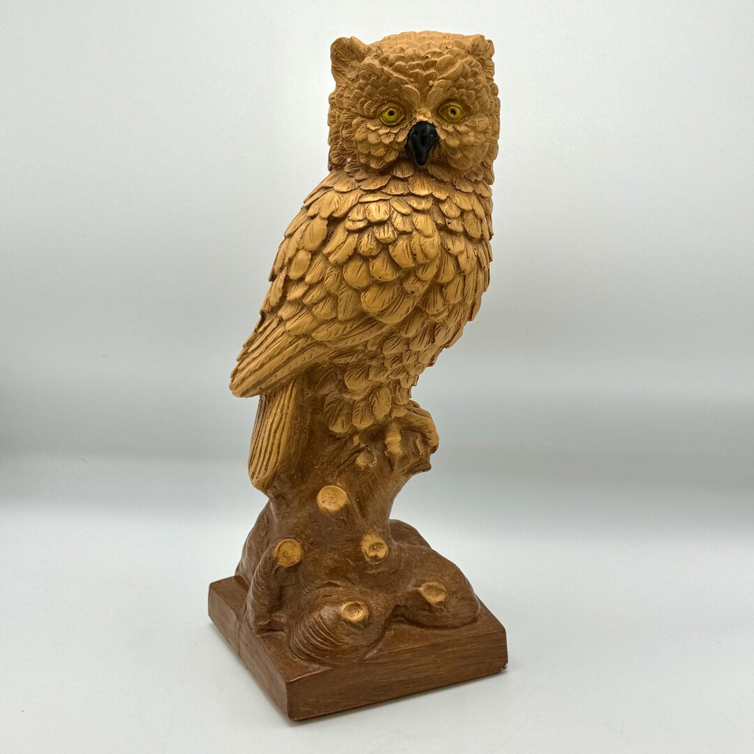 Vintage 1974 Jaru MCM Chalkware Owl Sculpture - Large 14” Heavy Statue ...