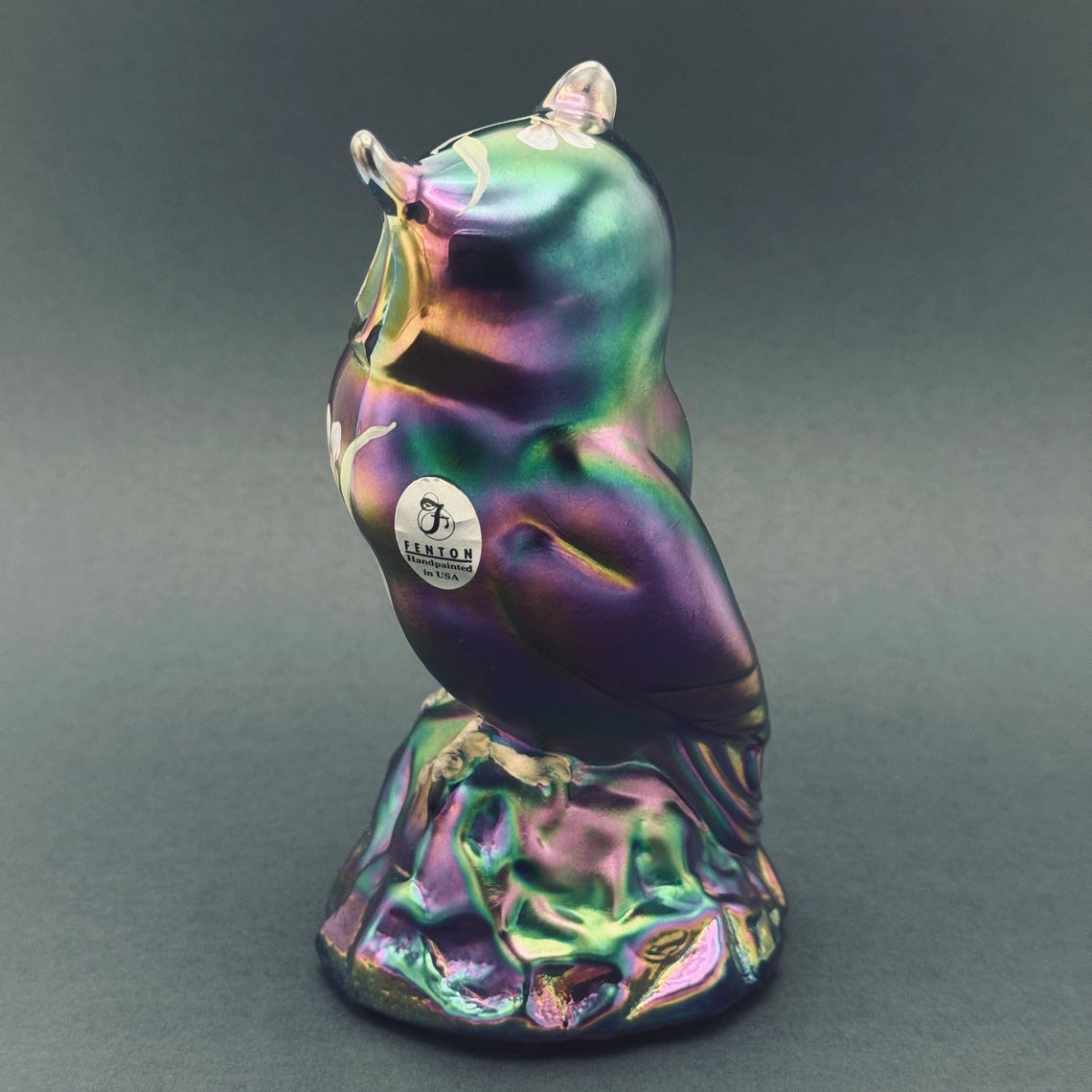RARE Fenton Iridescent Owl Signed Frank & Ryan Fenton Hand Painted J ...