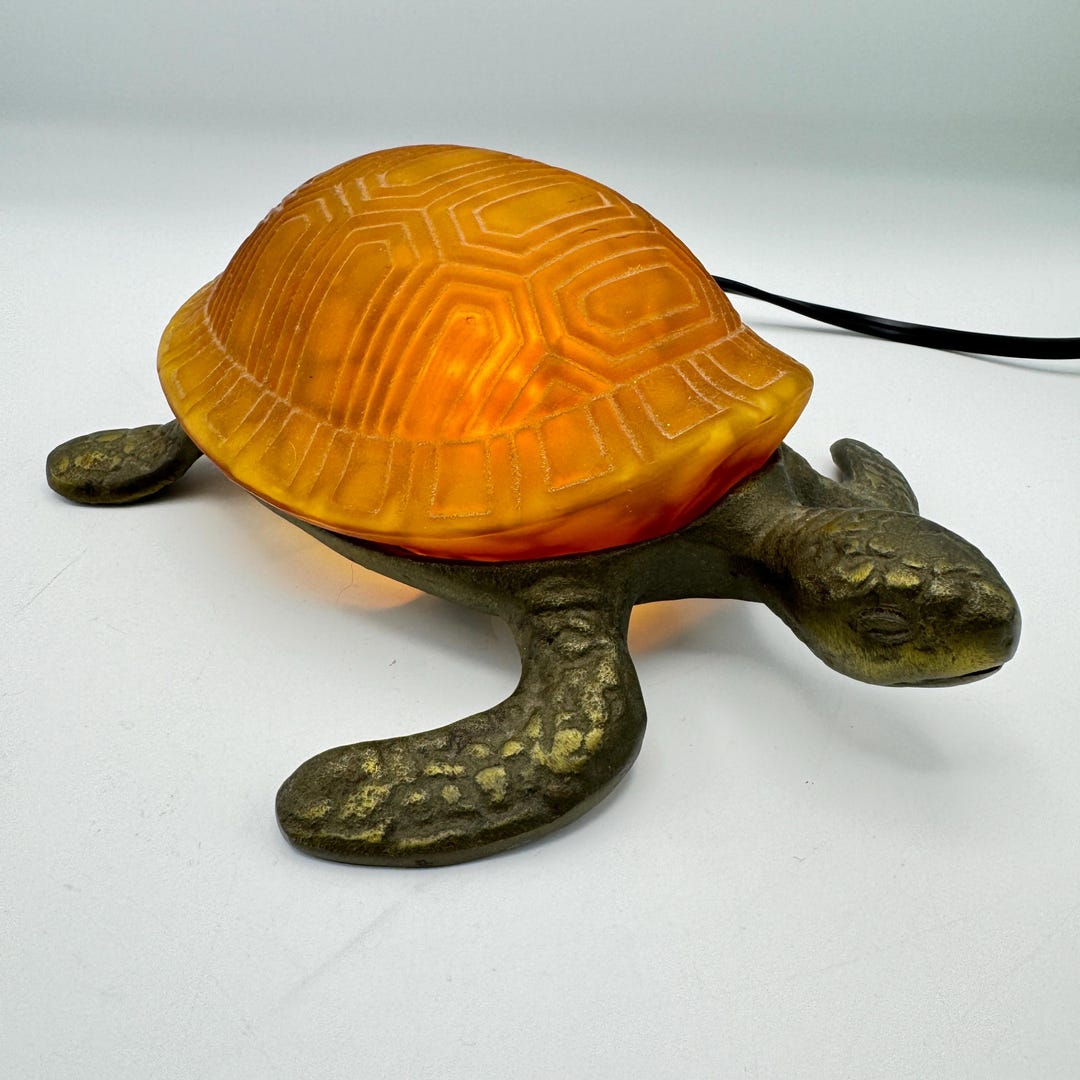 Rare Vintage Brass Sea Turtle Lamp With Amber Glass Shell Unique ...