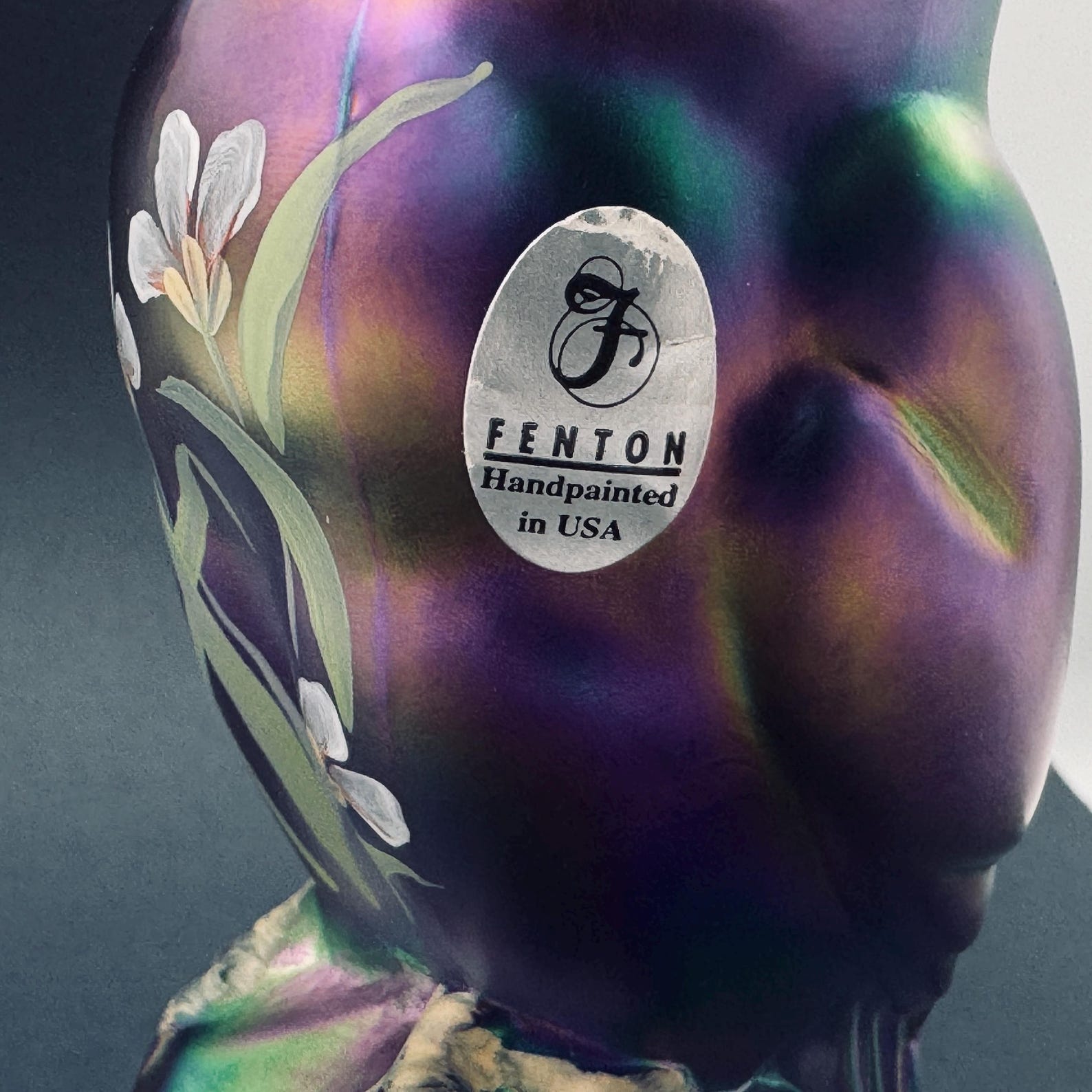 RARE Fenton Iridescent Owl Signed Frank & Ryan Fenton Hand Painted J ...