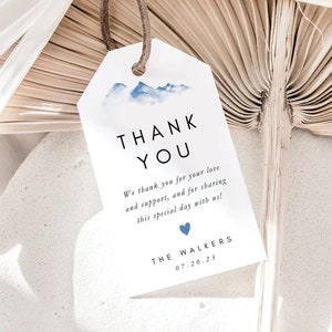 Mountain Wedding Favor Tags Template Editable Minimalist Mountain Gift ...