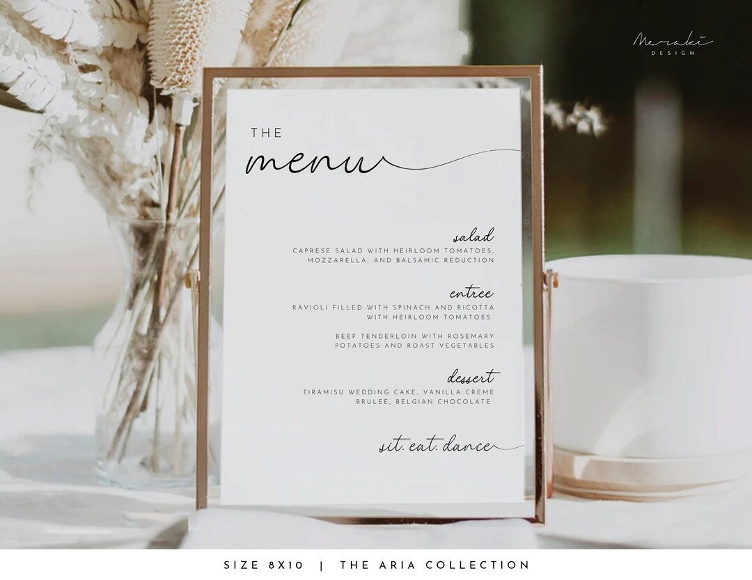 Minimalist Dinner the Menu Template Wedding Food Menu Sign Printable ...