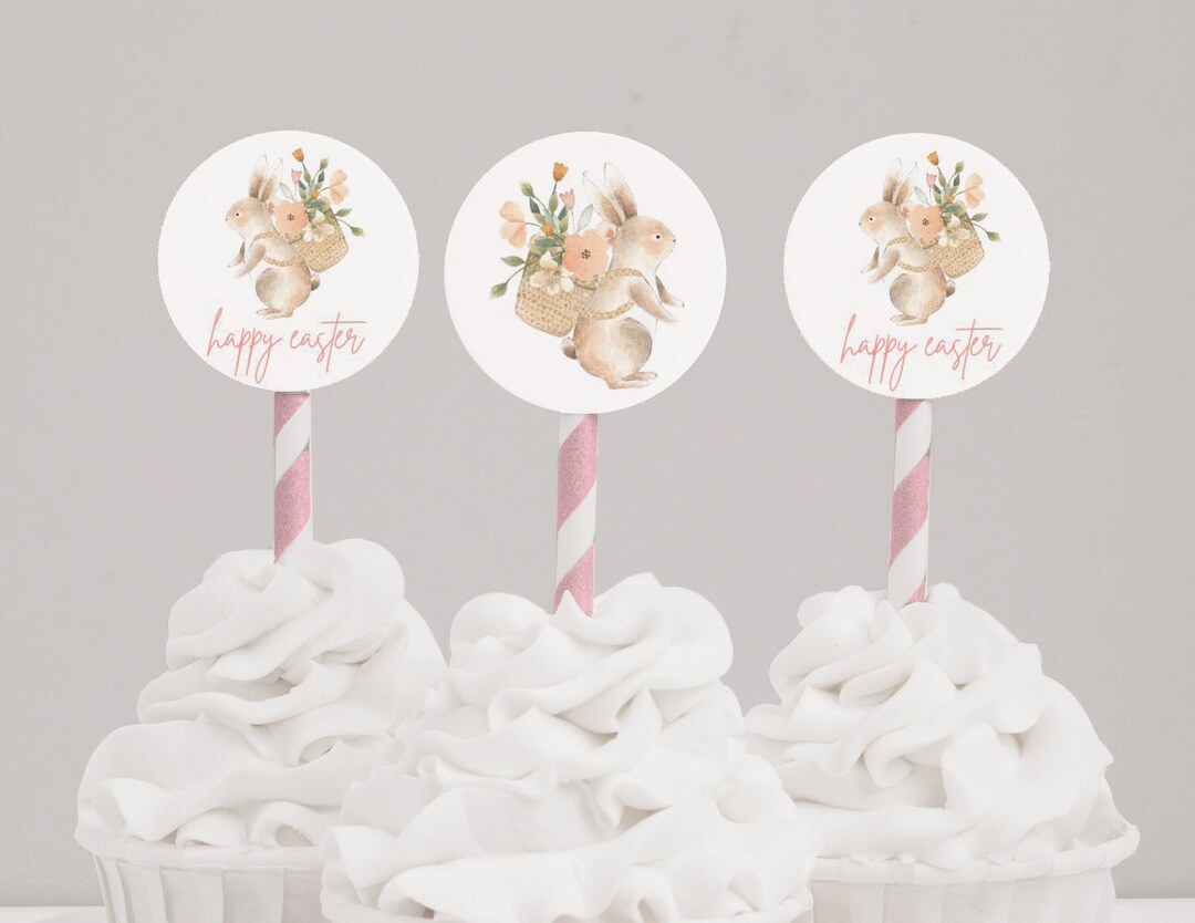 Easter Cupcake Toppers Printable Easter Bunny Ears Party Decorations ...