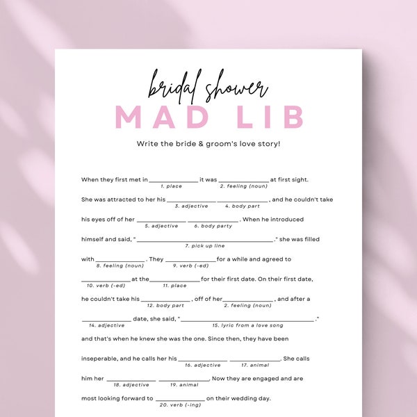 Bridal Shower Mad Libs - Etsy