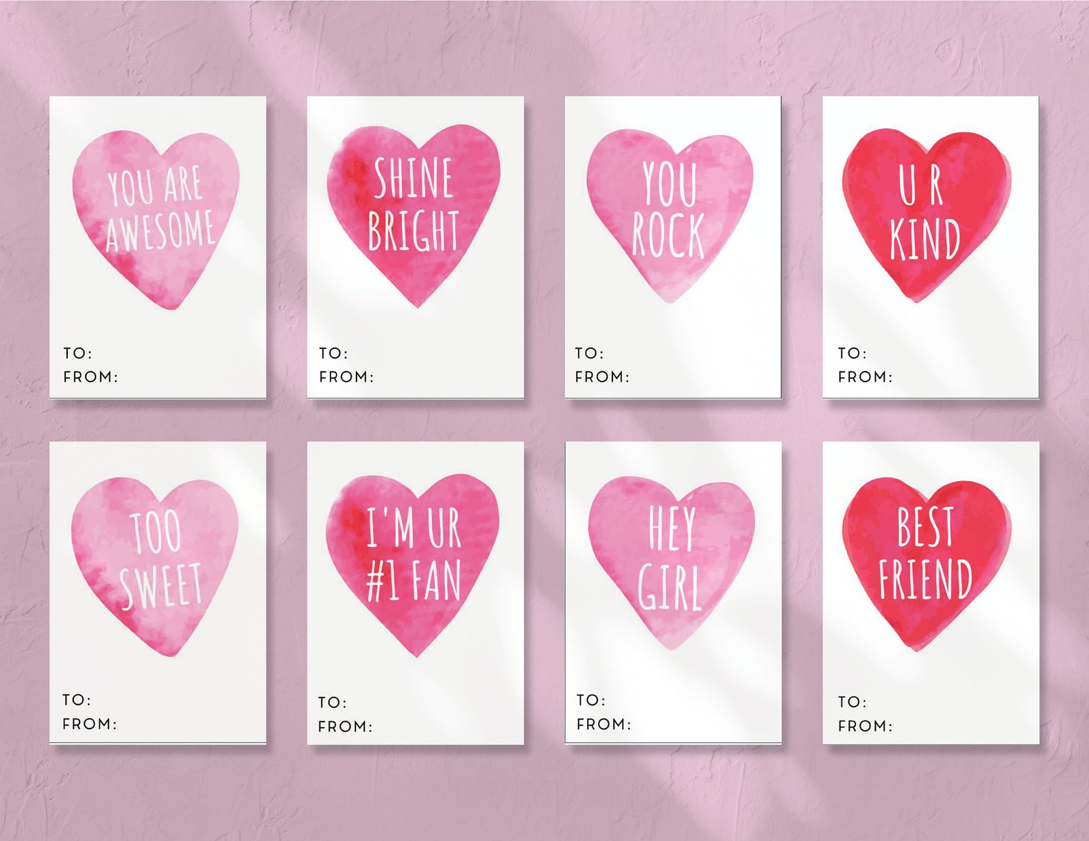 Kids Valentines Cards Candy Heart Heart Valentine Cards Set Classroom ...