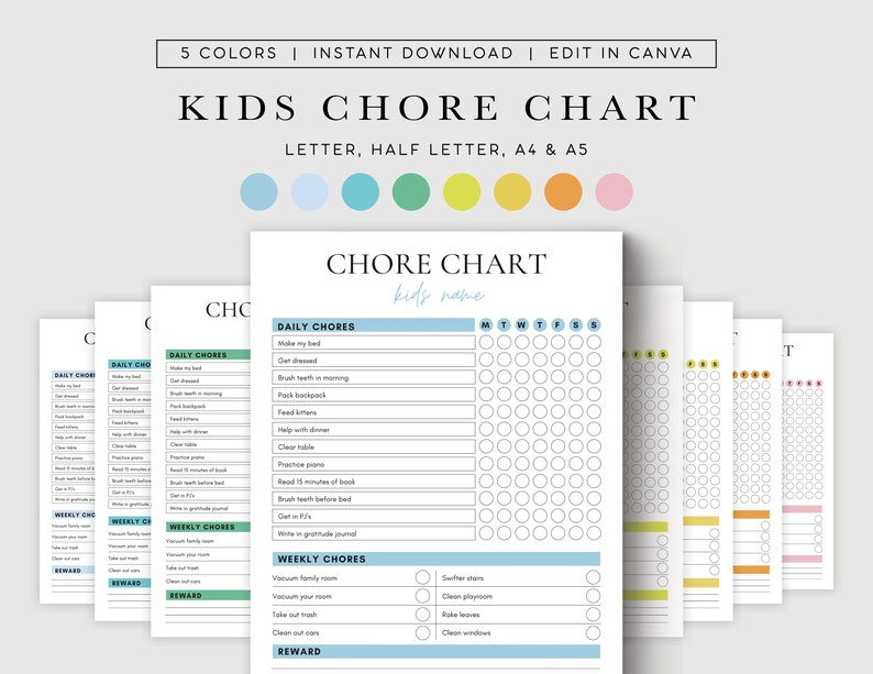 Kids Chore Chart Editable Responsibility Chart Daily Routine - Etsy