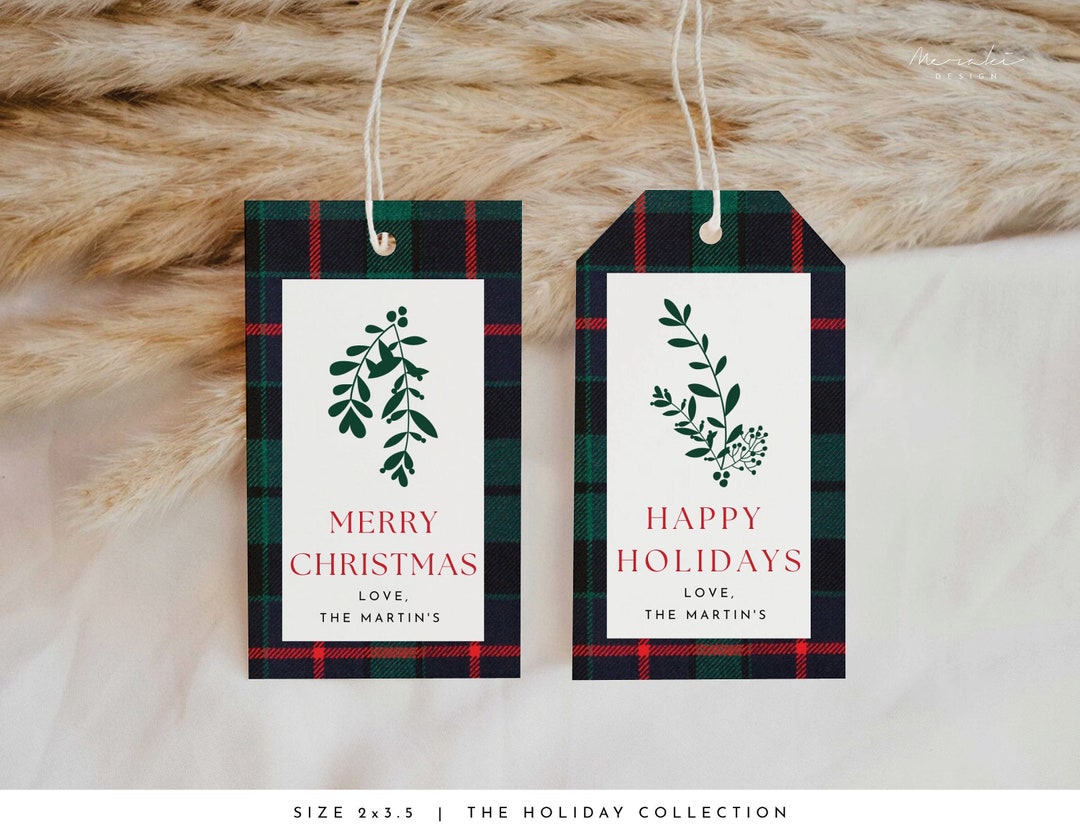 Green Plaid Printable Holiday Gift Tag Red Tartan Gift Tag Holiday Tags ...