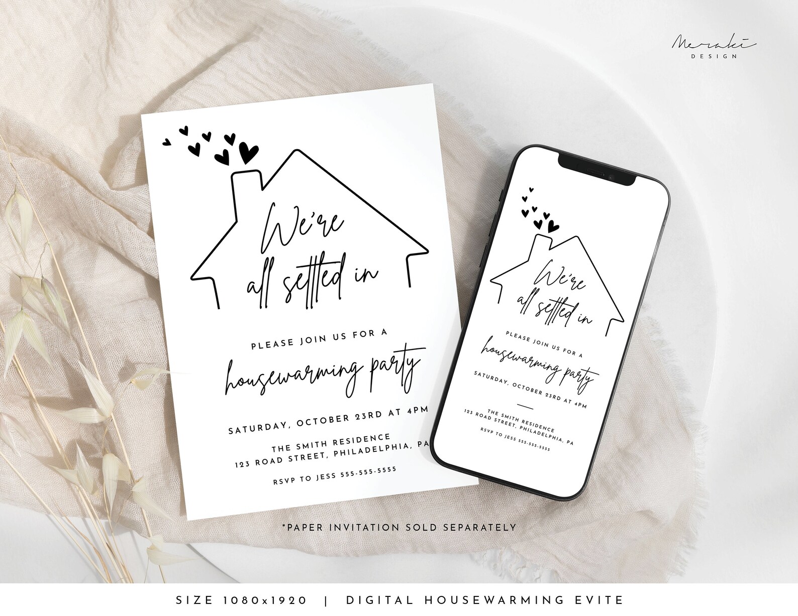 Minimal House Warming Evite Housewarming Invite Digital Mobile ...