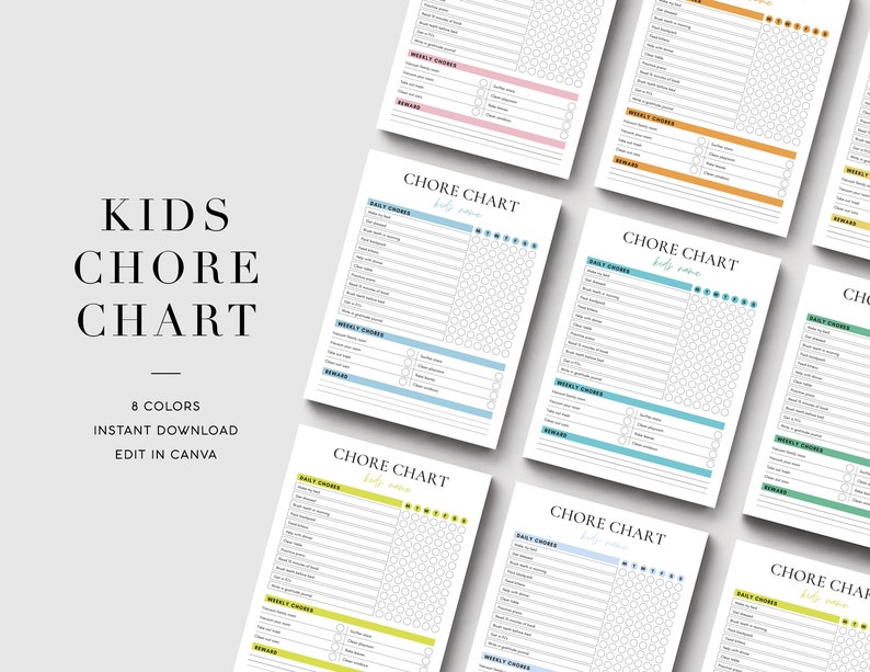 Kids Chore Chart Editable Responsibility Chart Daily Routine - Etsy