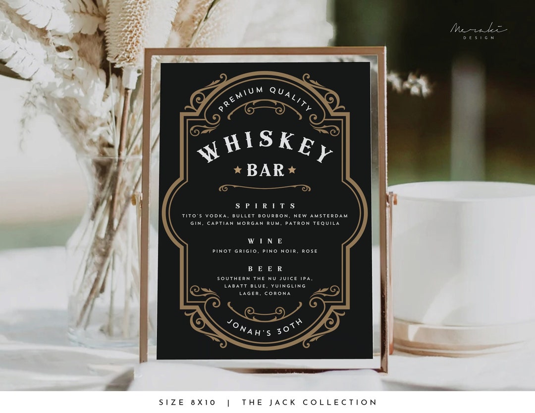 The Bar Sign Template Whiskey Birthday Party Sign Vintage Whiskey ...
