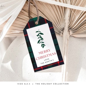 Green Plaid Printable Holiday Gift Tag Red Tartan Gift Tag Holiday Tags ...