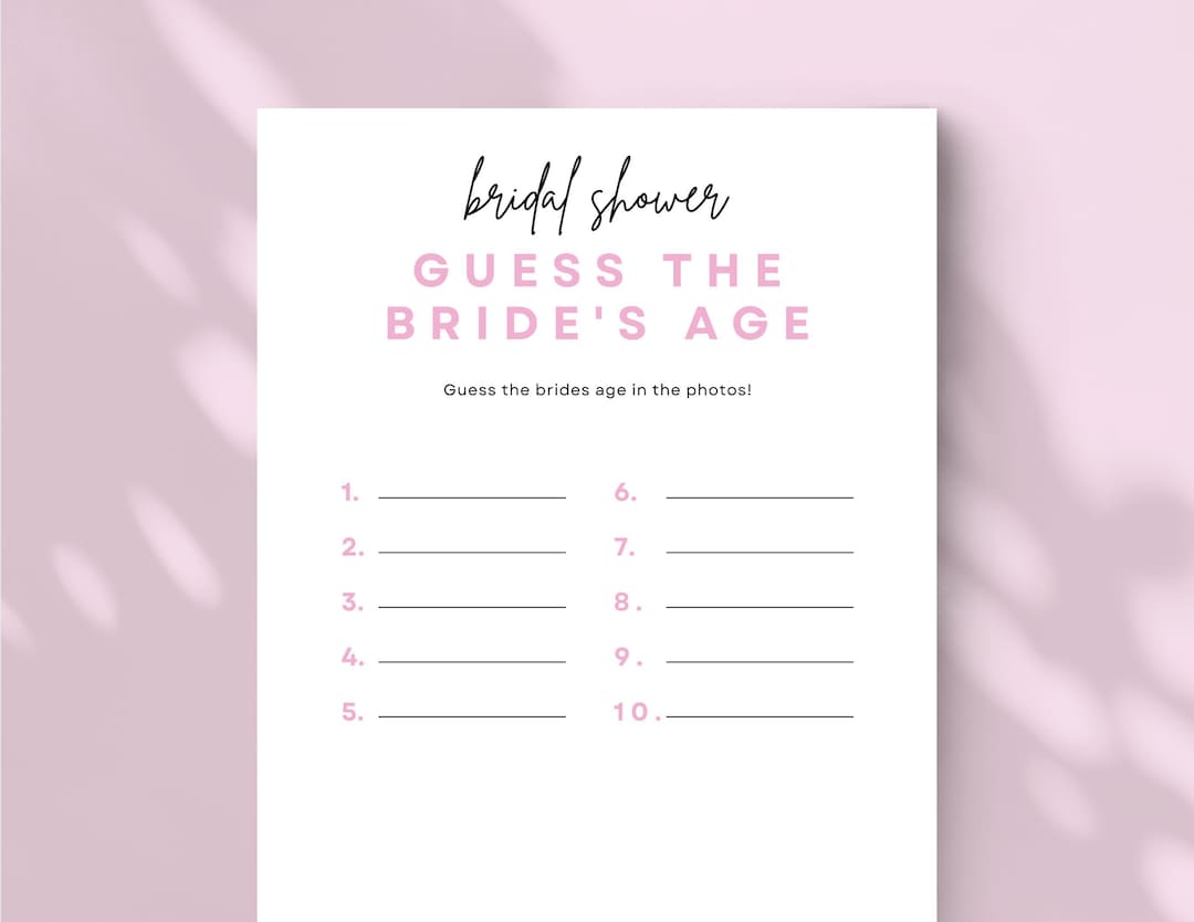 Bridal Shower Game Guess the Brides Age Game How Old Was the Bride to ...