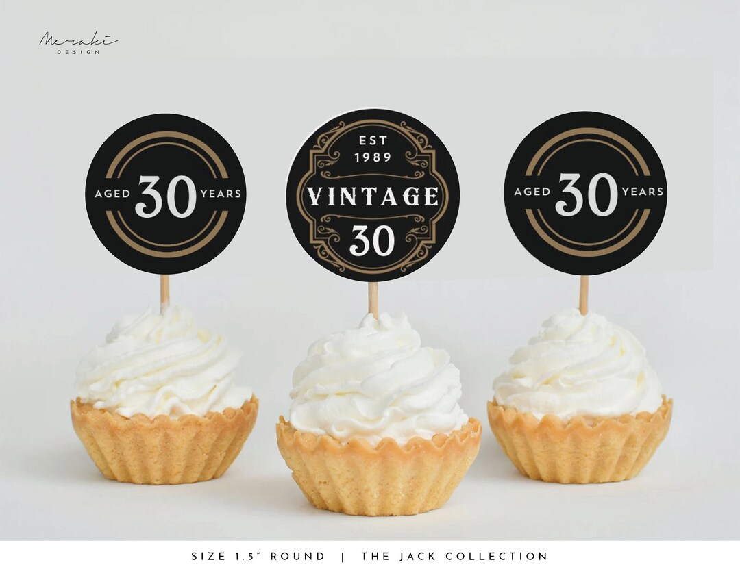 Cupcake Toppers Editable Whiskey Theme Birthday Party Decor Vintage ...