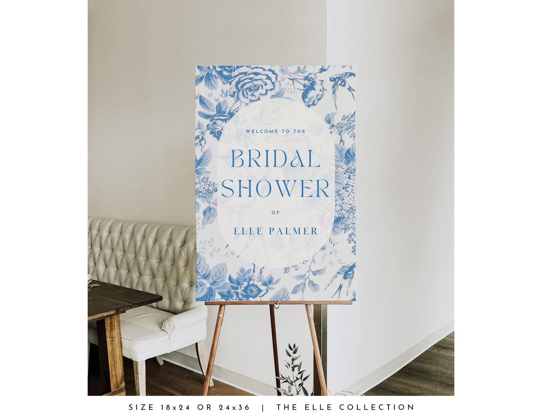 Bridal Shower Welcome Sign Template Blue Bridal Shower Sign Garden ...