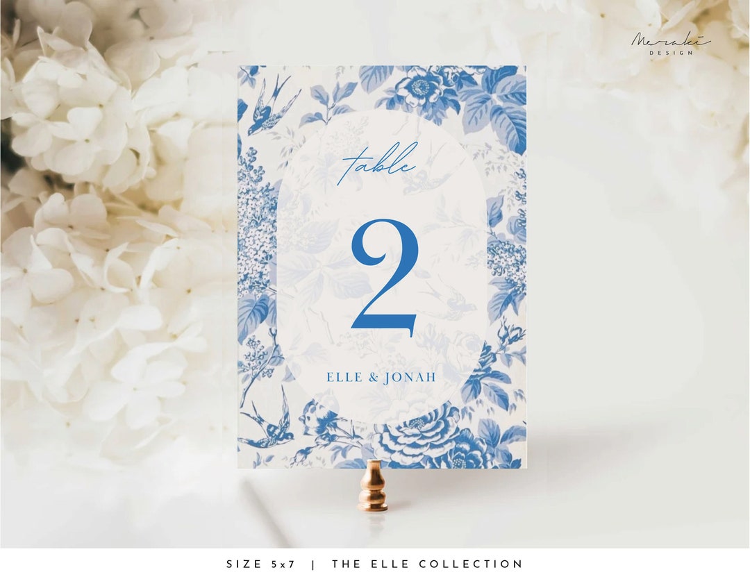 Blue Floral Table Numbers Template Victorian Wedding Printable Table ...