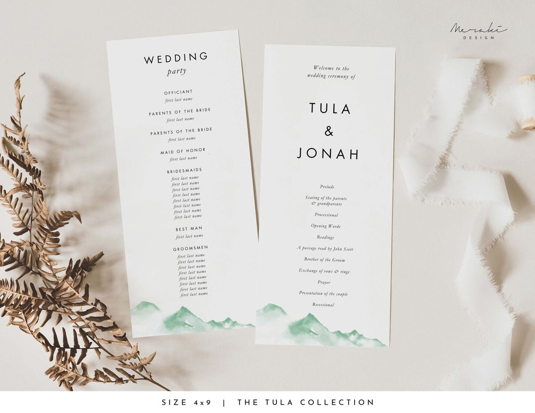 Minimalist Mountain Wedding Program Template Mountain Pine Order of Service Printable Instant ...