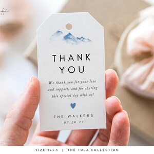 Mountain Wedding Favor Tags Template Editable Minimalist Mountain Gift ...