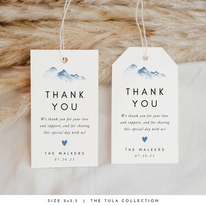 Mountain Wedding Favor Tags Template Editable Minimalist Mountain Gift ...