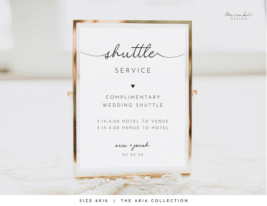 Shuttle Service Sign Template Minimalist Wedding Sign Transportation ...