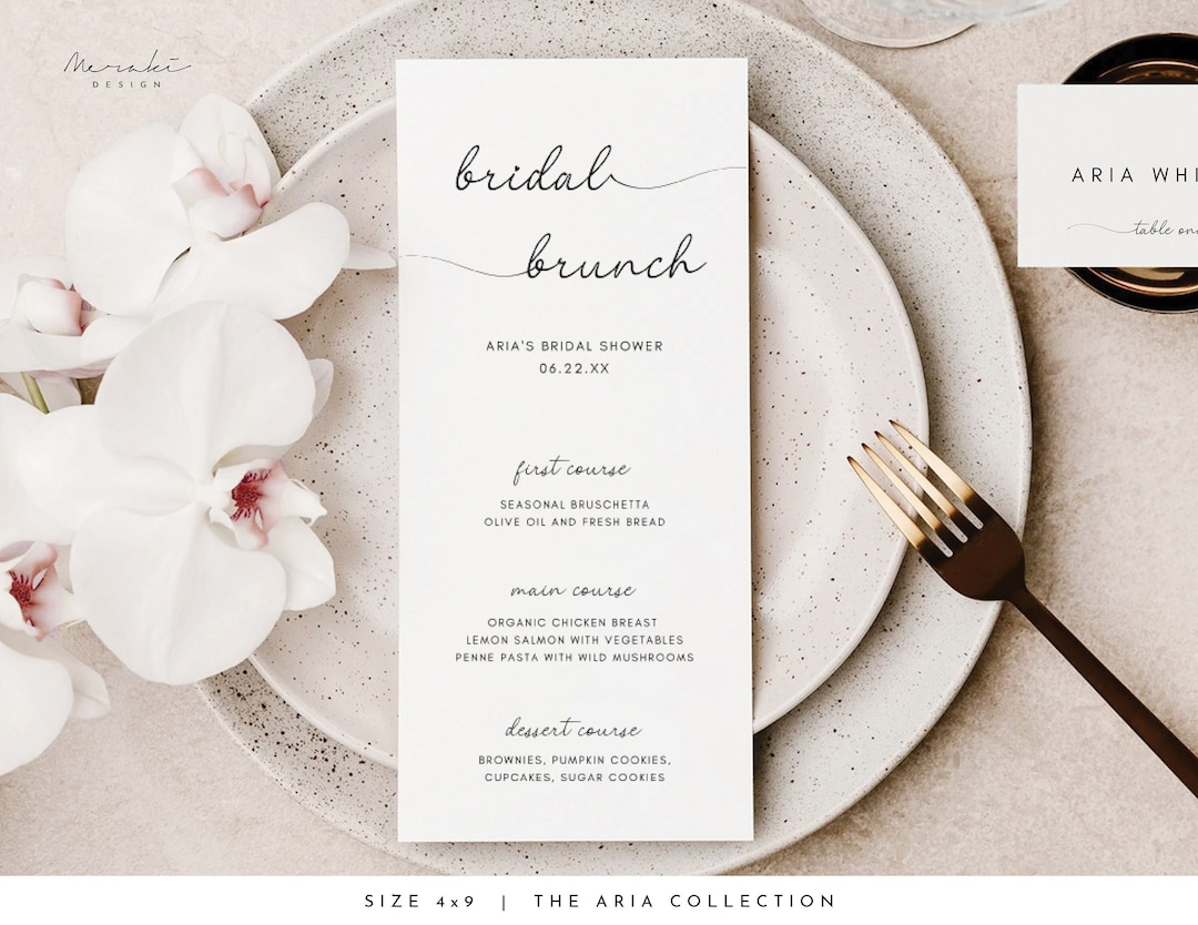 Minimalist Bridal Brunch Menu Template Modern Script Wedding Shower ...