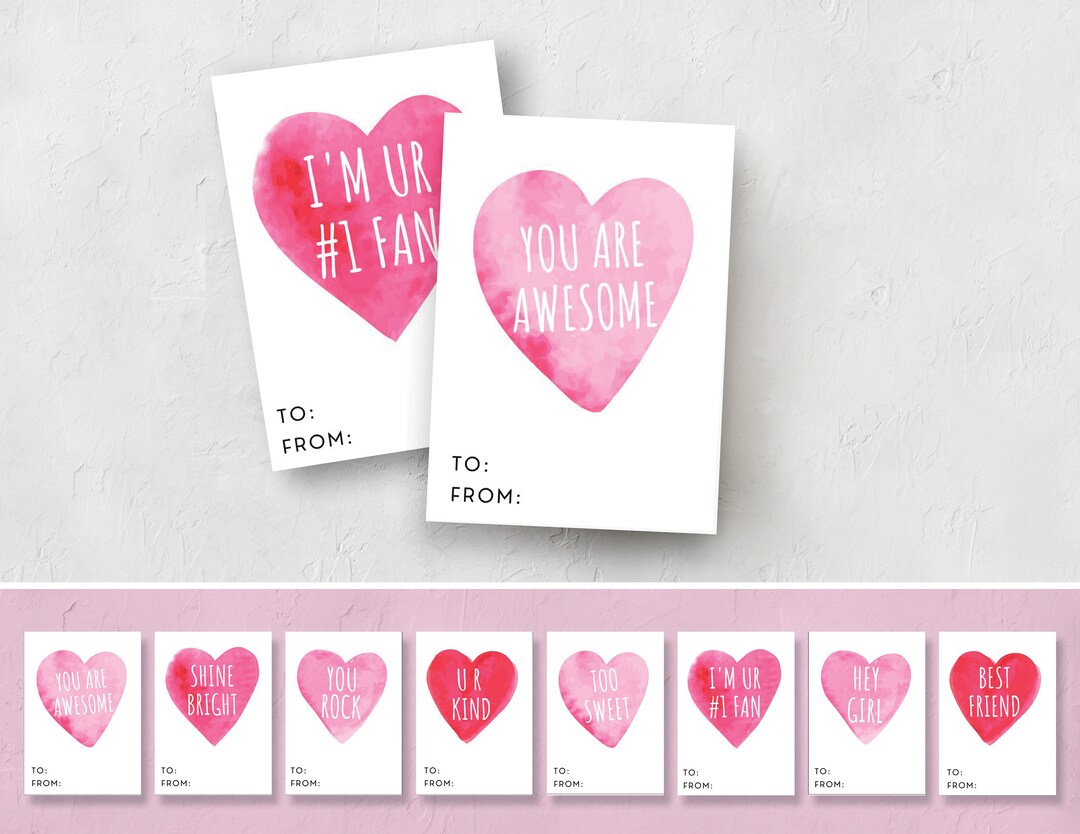 Kids Valentines Cards Candy Heart Heart Valentine Cards Set Classroom ...