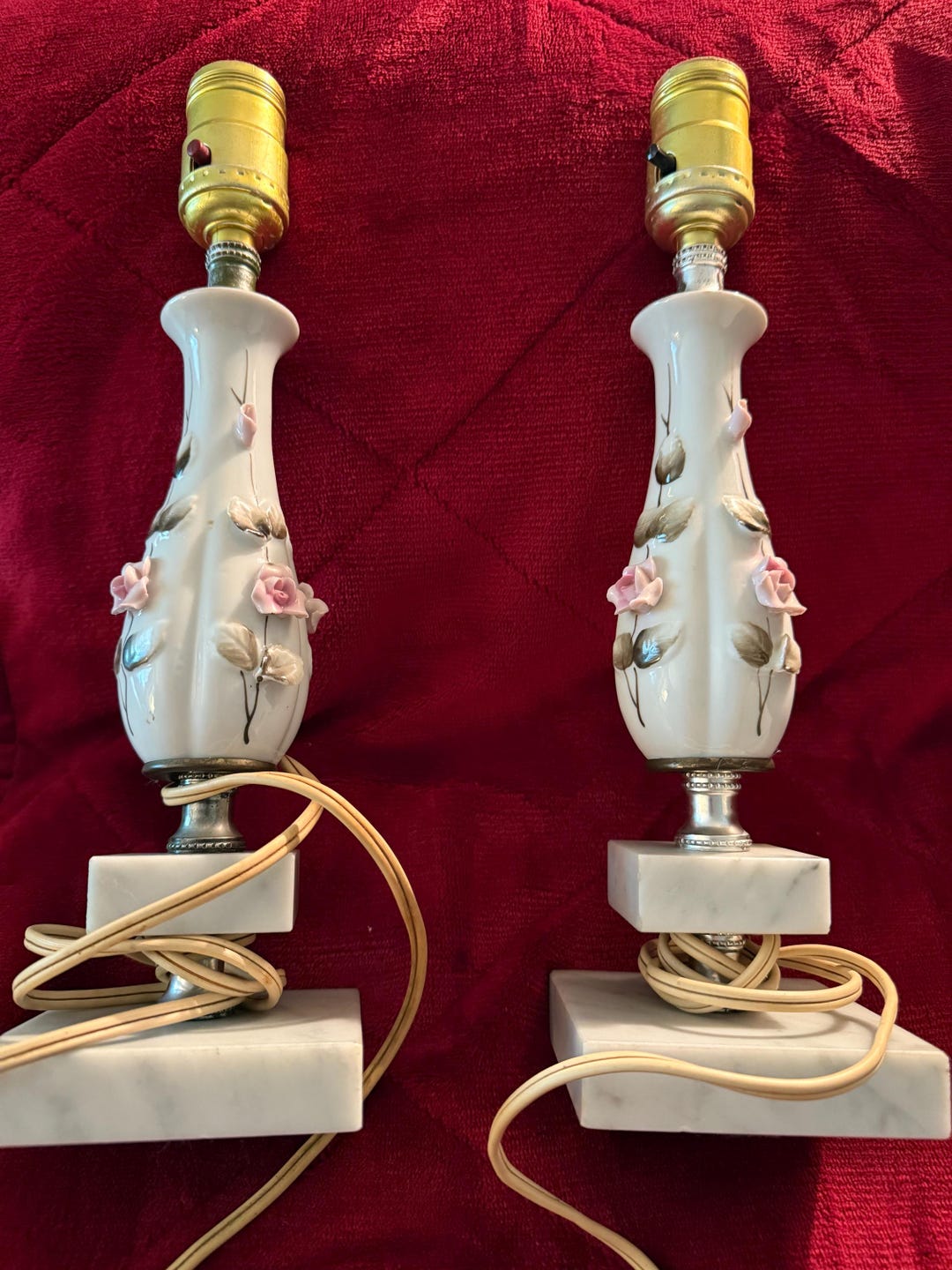 Pair of Porcelain Floral Lamps With Marble Bases - Etsy