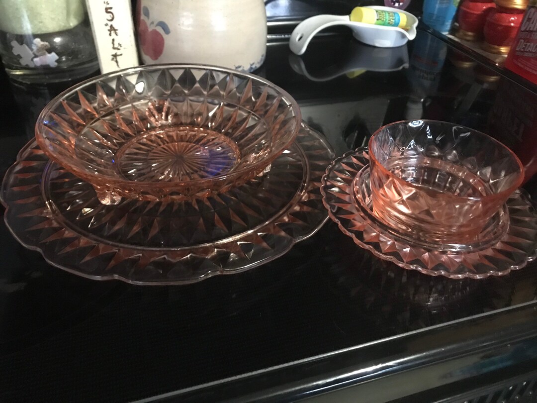 Windsor Pattern Pink Depression Glass - 4 Pieces - Etsy