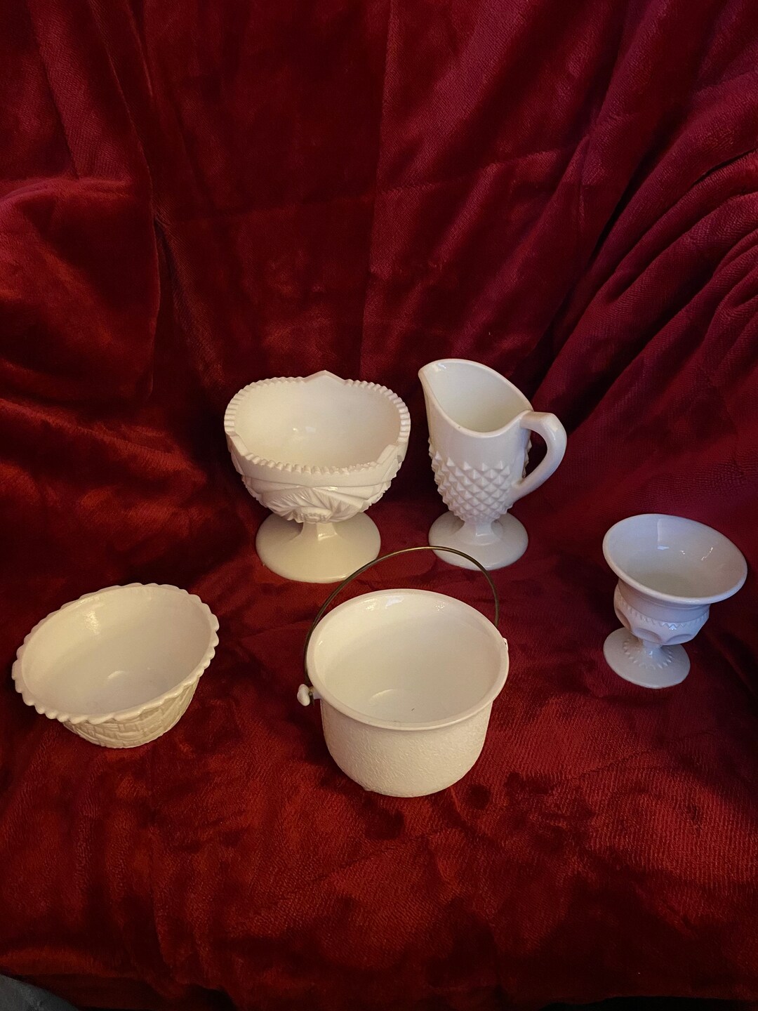5 Assorted Patterns of Milk Glass - Etsy