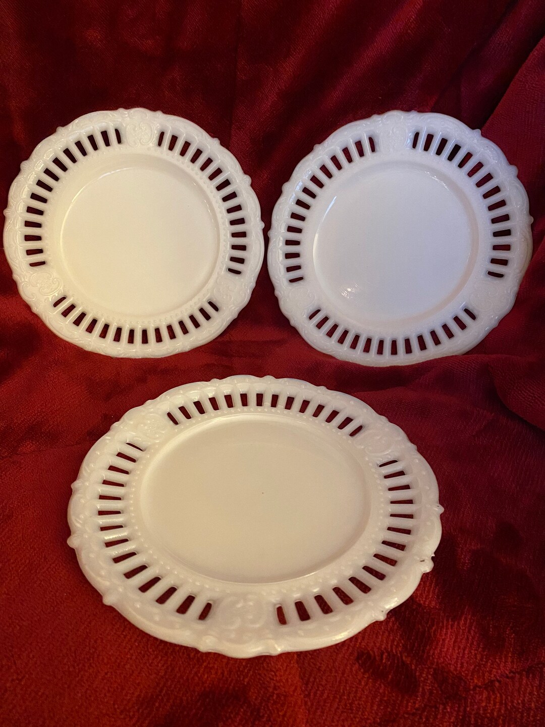Set of 3 Milk Glass Plates - Harp Pattern - Etsy