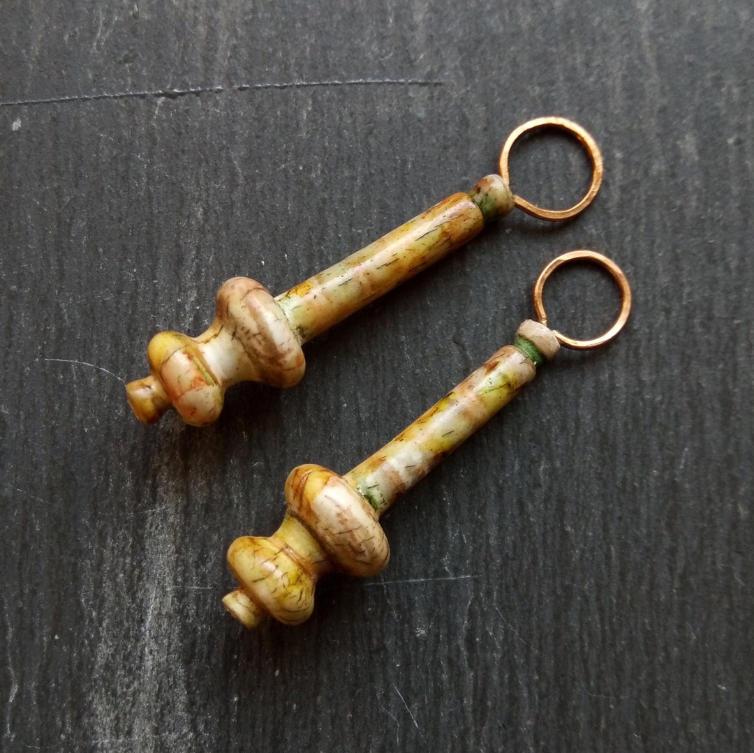 A Pair of Stripe Painted, Faux Ceramic, Rustic, Primitive, Textured ...