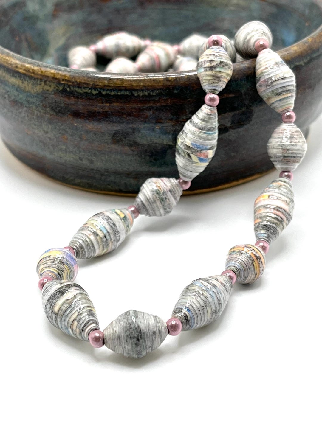 Paper Beads, Necklace Made With Handmade Paper Beads, Gift for Her - Etsy
