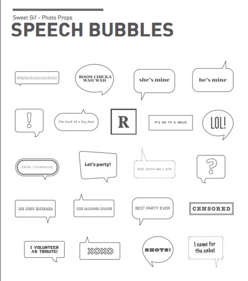 INSTANT DOWNLOAD Speech Bubble Props Hilarious DIY Printable Prop Pack ...