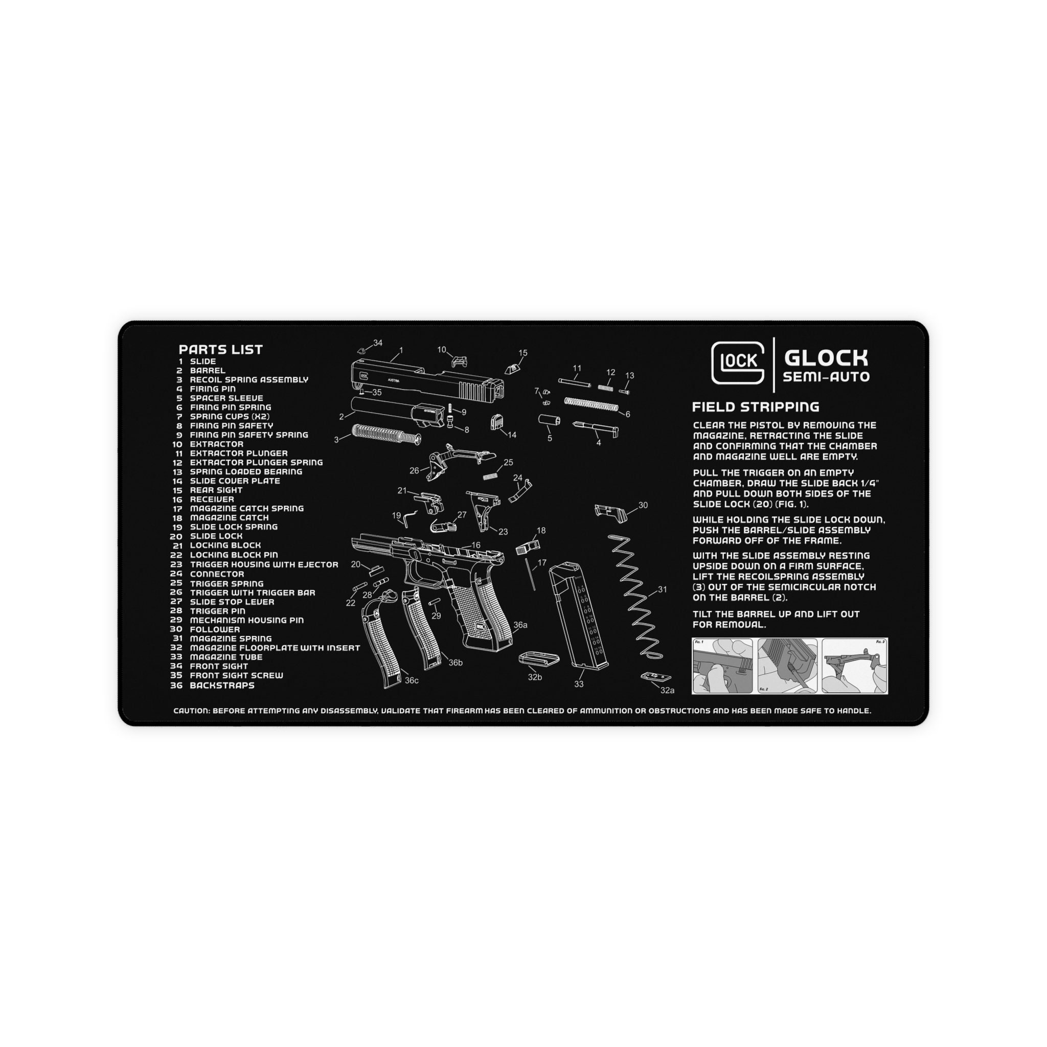 Glock Pistol Maintenance and Cleaning Mat Gun Desk Mat, Firearms Desk ...
