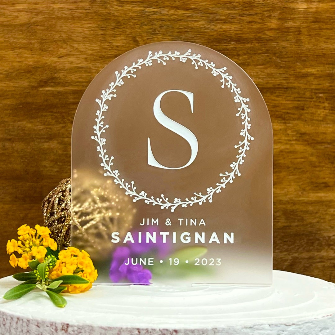 Arch Acrylic Cake Topper With Rustic Wreath Design, Arch Cake Topper ...