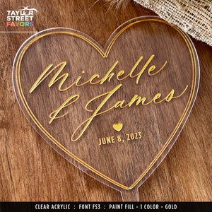 Personalized Heart Wedding Cake Topper: Script Names, Acrylic Keepsake ...