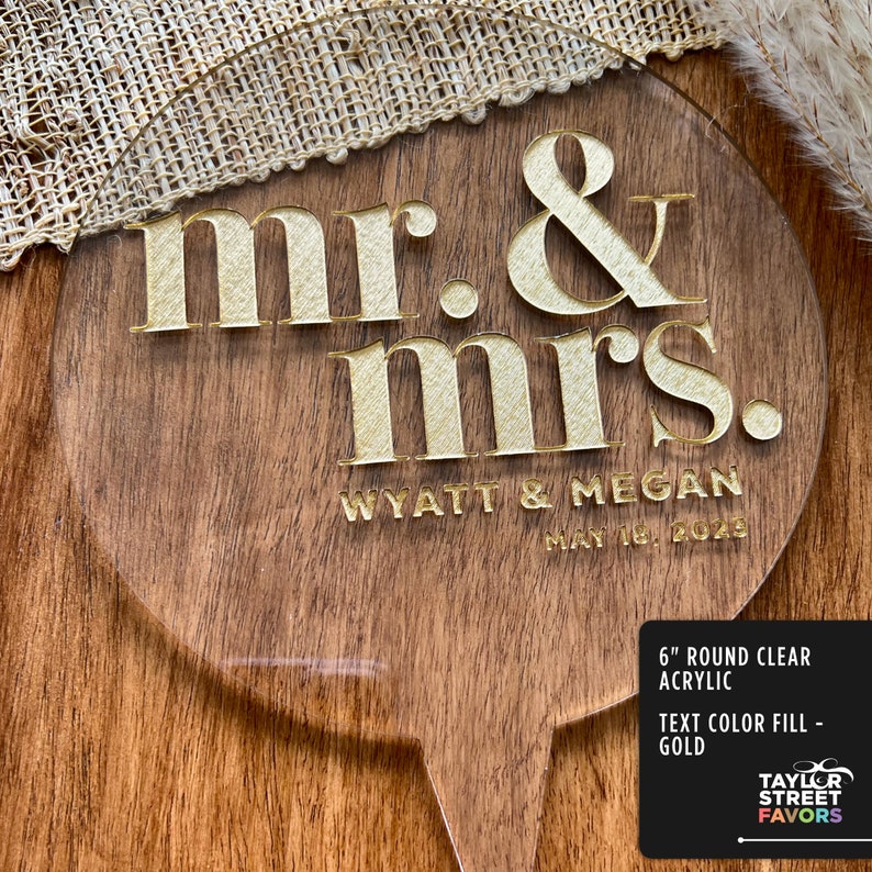 Personalized Mr. & Mrs. Wedding Cake Topper: Gold Acrylic, Elegant ...