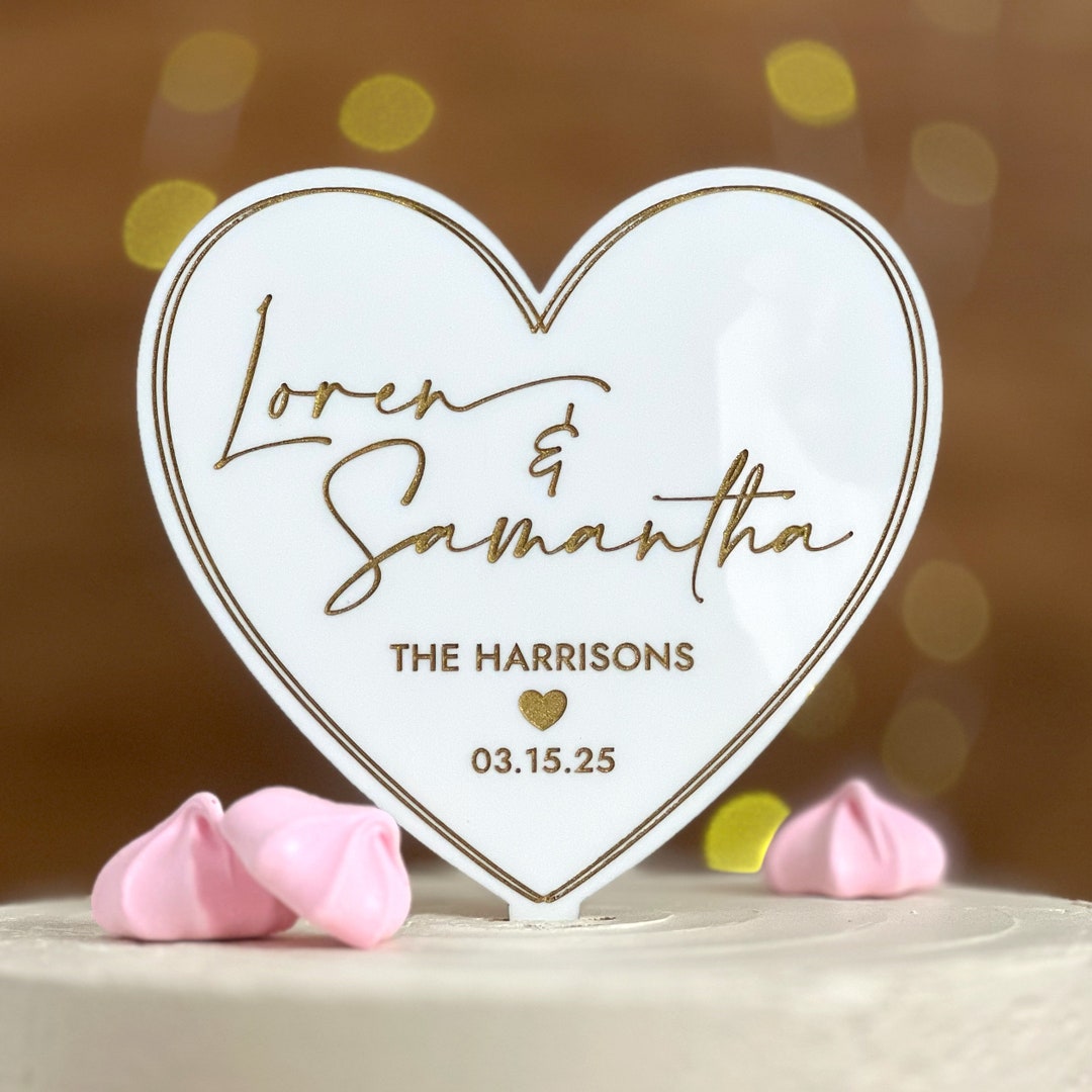 Heart Wedding Cake Topper With Script Names | Wedding Anniversary ...