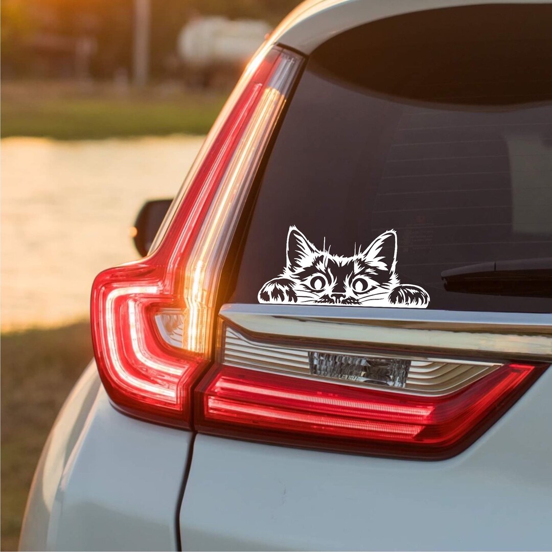 Fluffy Peeping Cat Vinyl Car Window, Bodywork, Bumper Sticker Label ...