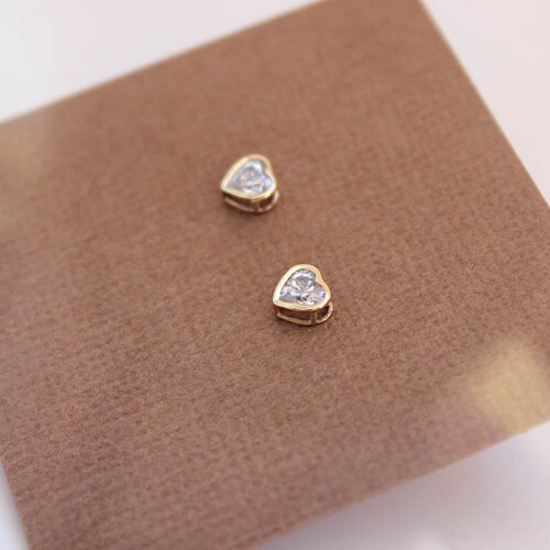 14k Solid Yellow Gold Small Heart Cubic Zirconia Children - Etsy