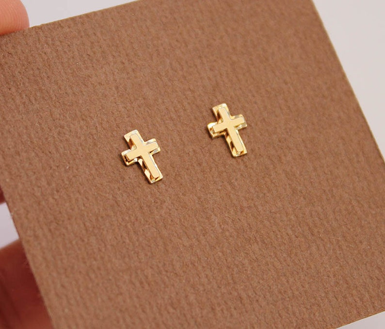 14k Solid Yellow Gold Cross Children Screwback Baby Girls Earrings - Etsy