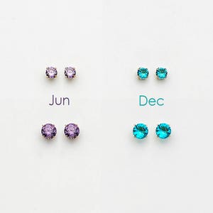 Birth Month Round Stud Screwback Earrings, 14k Solid Yellow Gold, Cubic ...