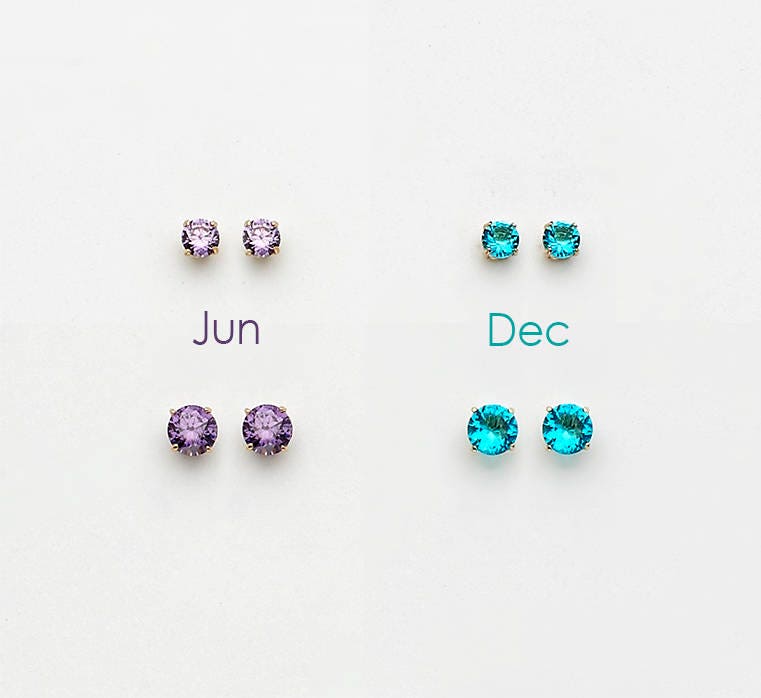 Birth Month Round Stud Screwback Earrings 14k Yellow Gold | Etsy