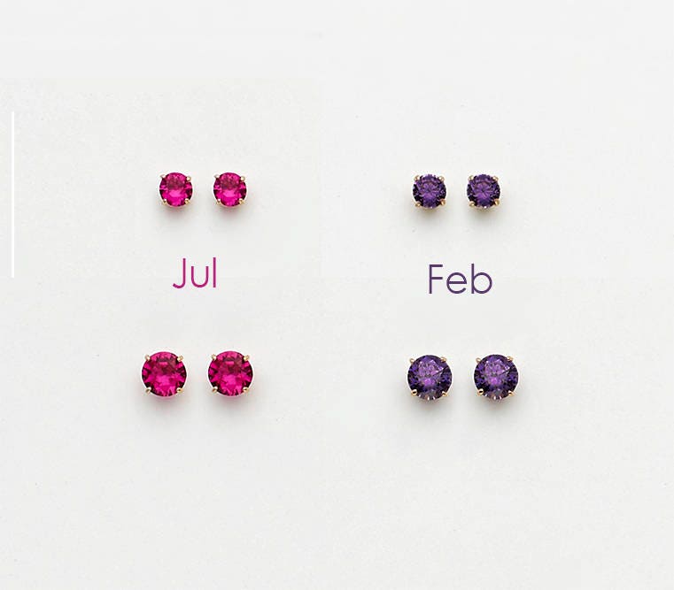 Birth Month Round Stud Screwback Earrings 14k Yellow Gold | Etsy