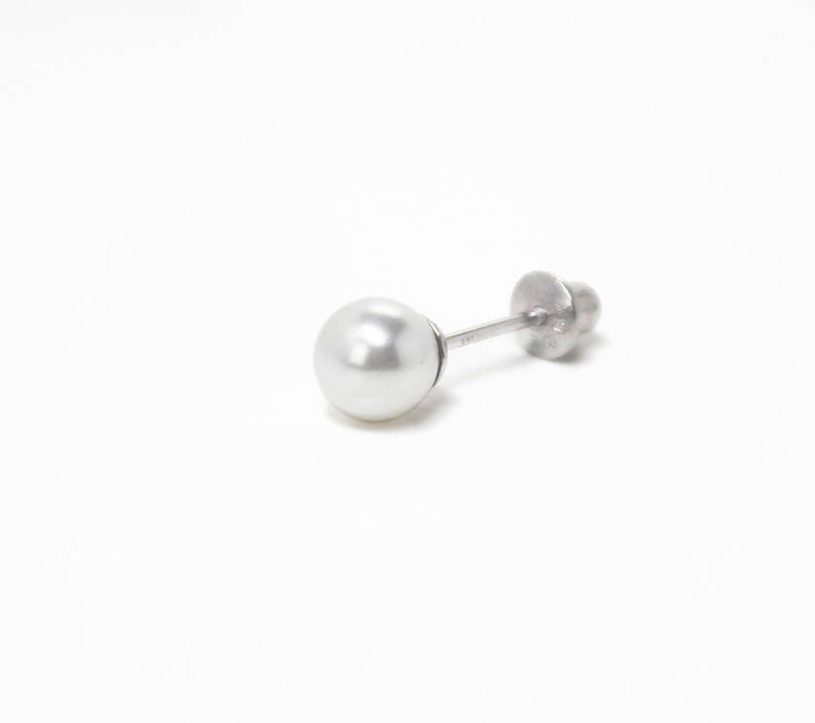 Simulated Pearl Ball Screwback Earrings, 925 Sterling Silver, Baby ...