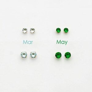 Birth Month Round Stud Screwback Earrings, 14k Solid Yellow Gold, Cubic ...