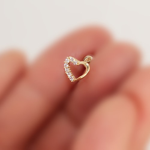 14k Solid Yellow Gold Small Heart Cubic Zirconia Children | Etsy